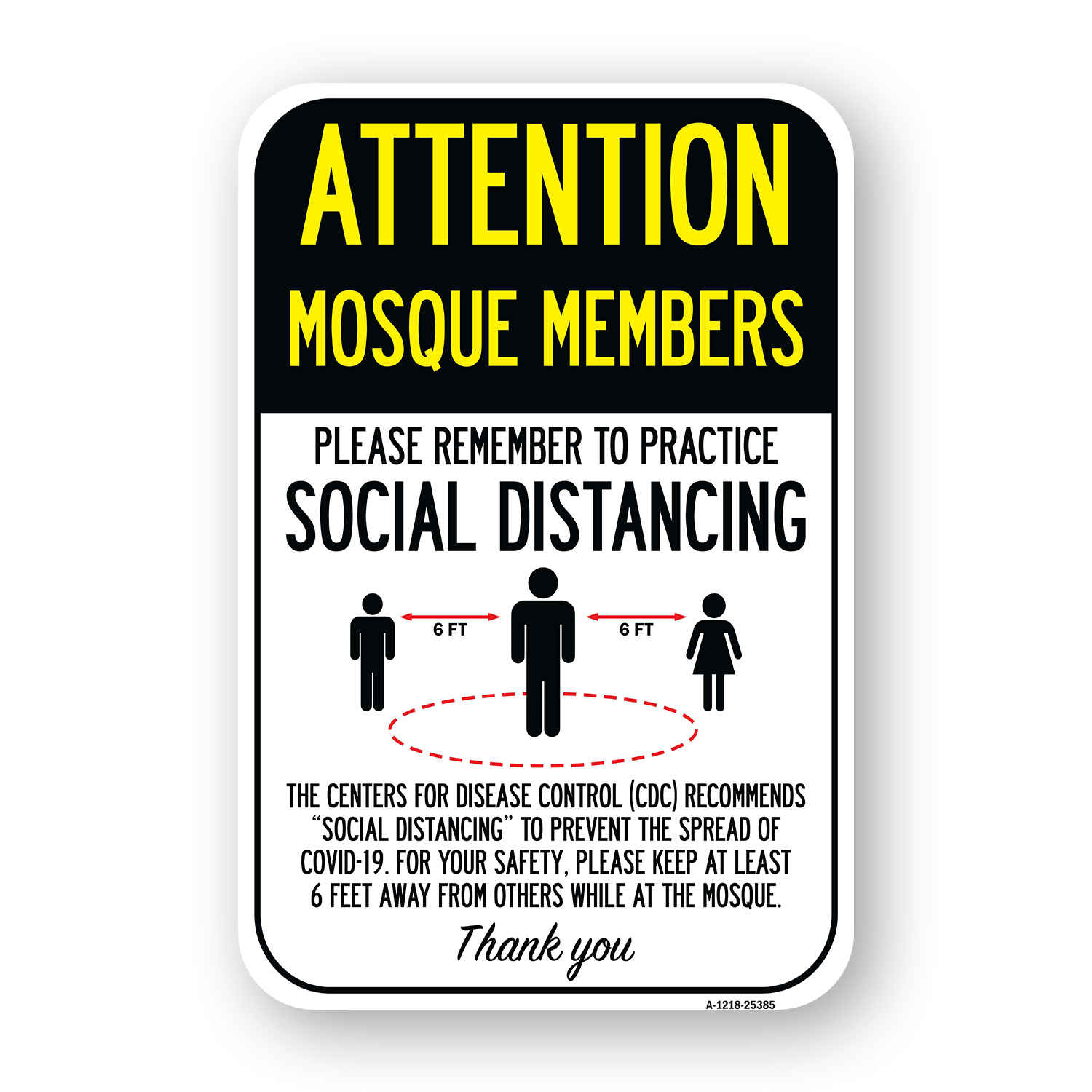 Attention Mosque Members Practice Social Distan Heavy Gauge Metal ...