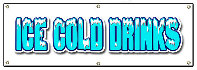 ICE COLD DRINKS BANNER SIGN drink cart stand beer signs cola water soda ...