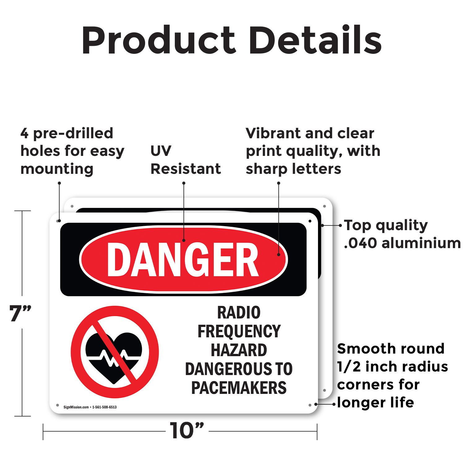 (2 Pack) Radio Frequency Hazard Dangerous Pacemaker OSHA Danger Sign ...