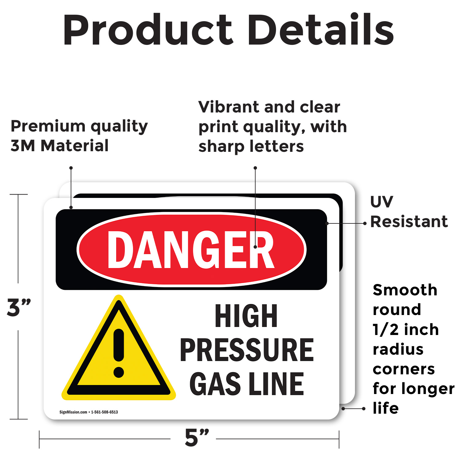 (2 Pack) High Pressure Gas Line OSHA Danger Sign Decal Metal Plastic ...