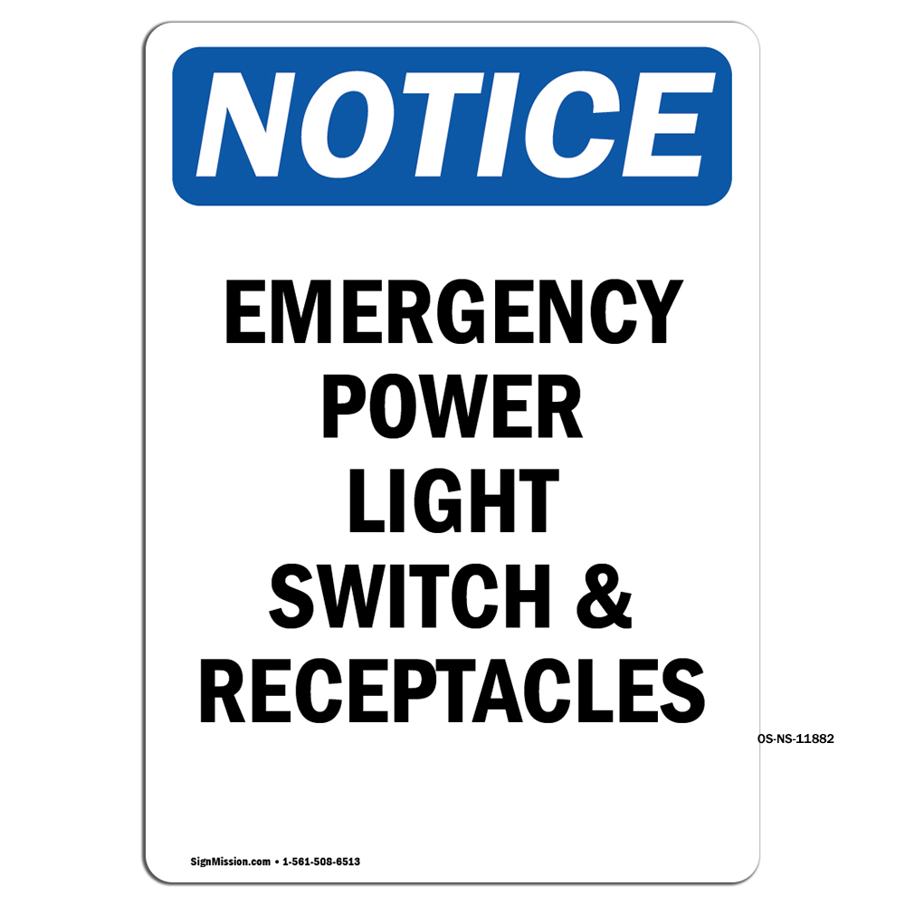Emergency Power Light Switch And OSHA Notice Sign Metal Plastic Decal ...
