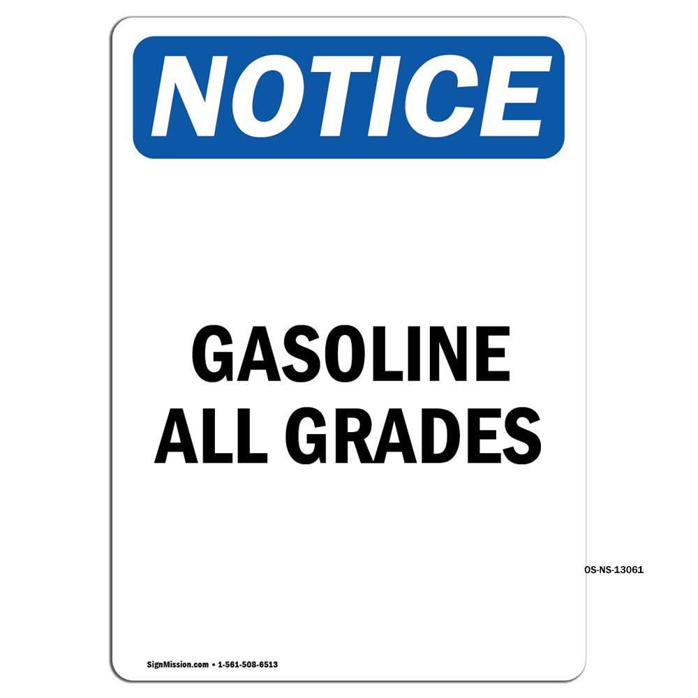 Gasoline All Grades OSHA Notice Sign Metal Plastic Decal | eBay