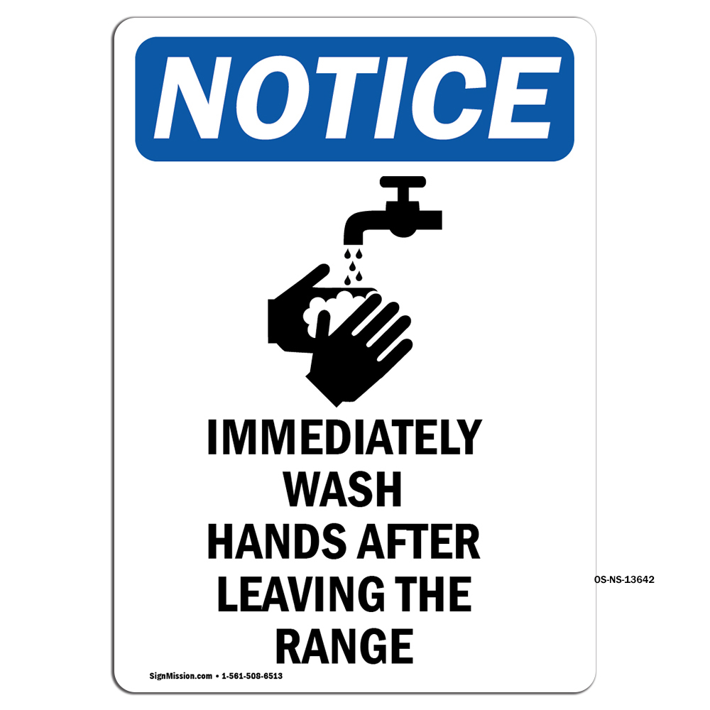 Immediately Wash Hands With Symbol OSHA Notice Sign Metal Plastic Decal ...