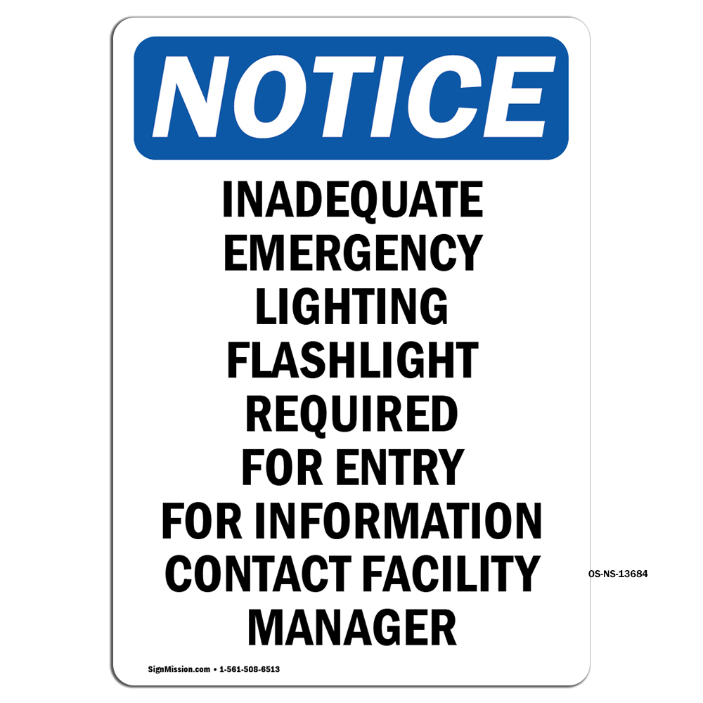 Inadequate Emergency Lighting OSHA Notice Sign Metal Plastic Decal | eBay