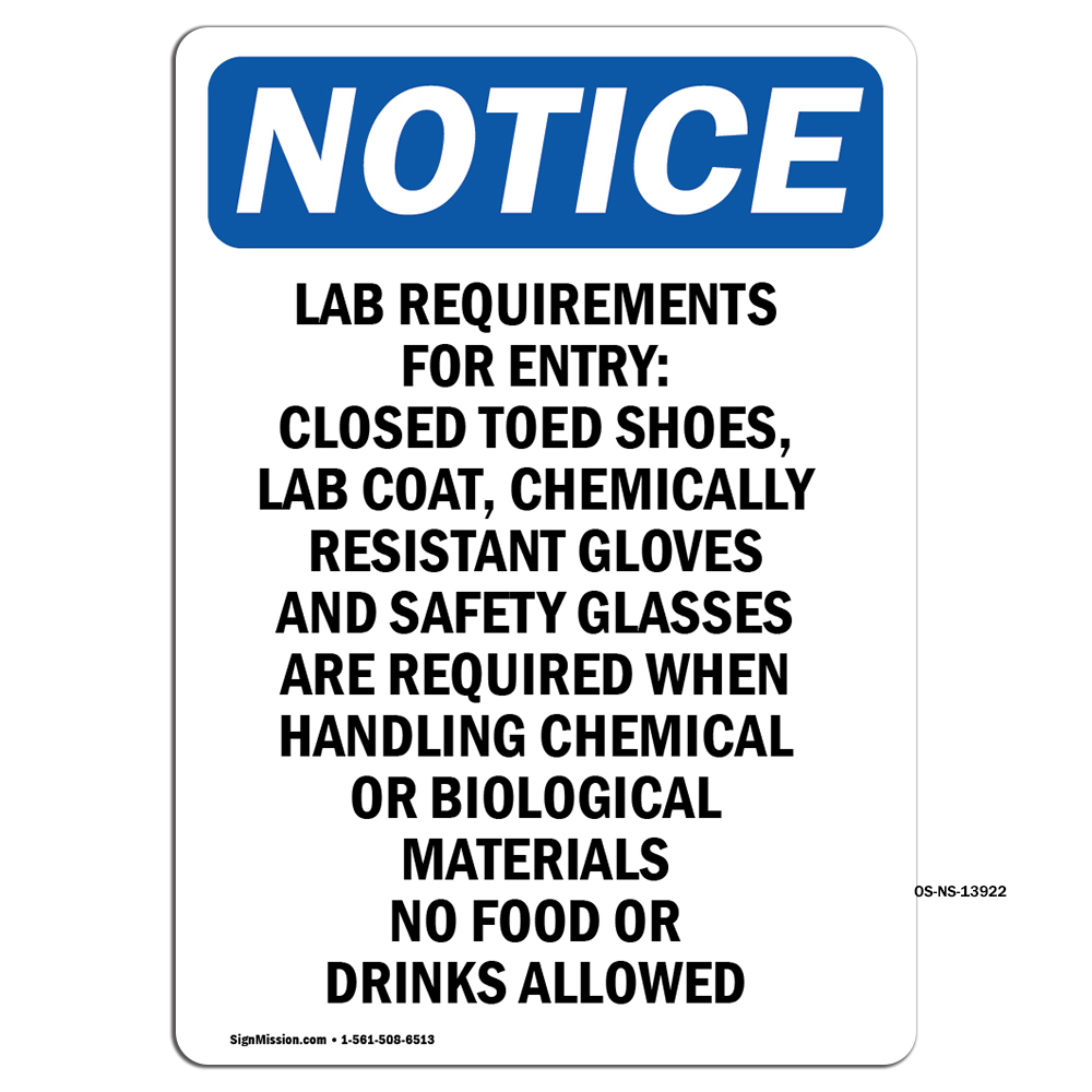 Lab Requirements For Entry Closed OSHA Notice Sign Metal Plastic Decal ...