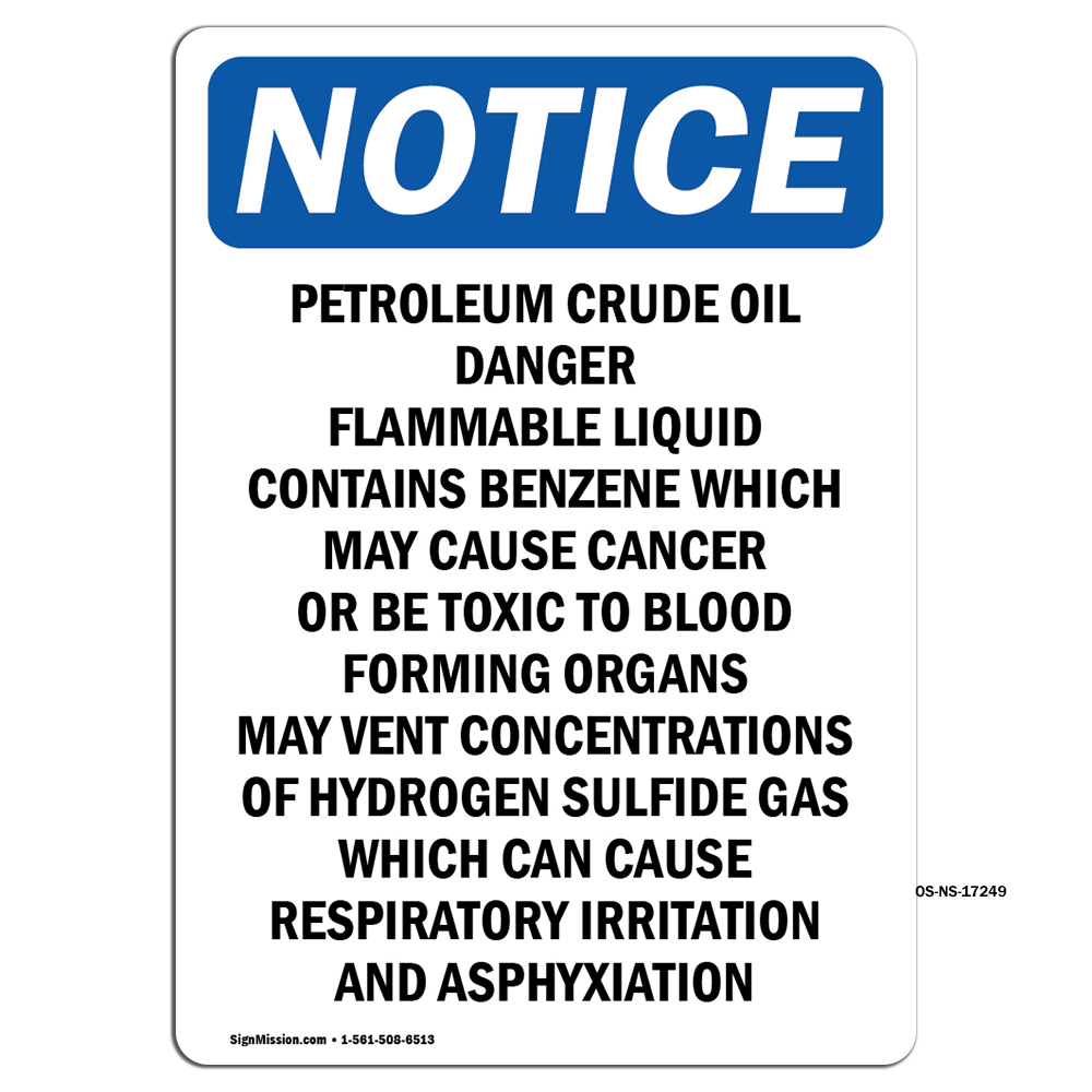 Petroleum Crude Oil Danger Flammable OSHA Notice Sign Metal Plastic ...