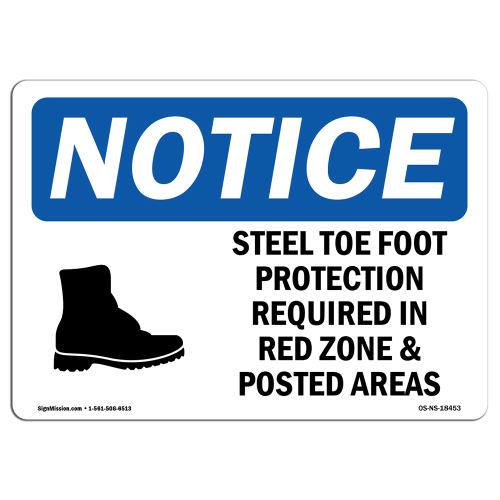 Steel Toe Foot Protection Required With Symbol OSHA Notice Sign Metal ...