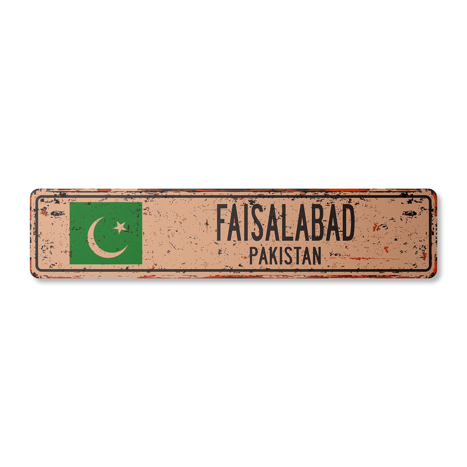 FAISALABAD PAKISTAN Vintage Street Sign Pakistani flag city country ...