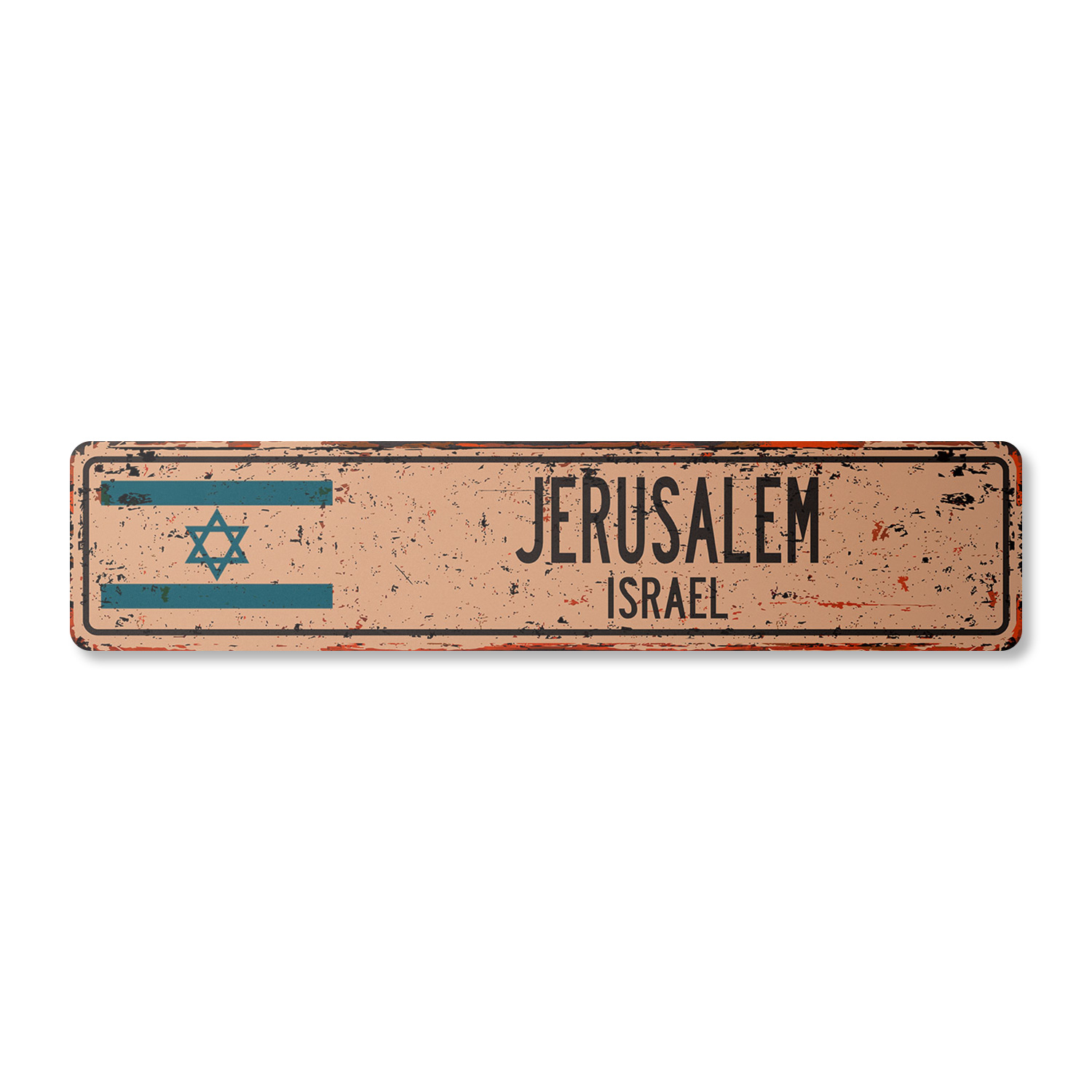 JERUSALEM ISRAEL Vintage Street Sign Israeli flag city country road ...