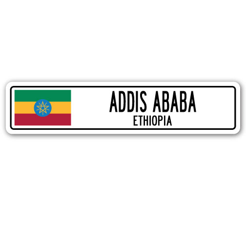 ADDIS ABABA ETHIOPIA Street Sign Ethiopian flag city country road wall ...