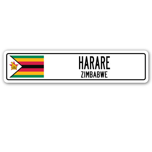 HARARE ZIMBABWE Street Sign Zimbabwean flag city country road wall gift ...