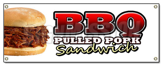 BBQ PULLED PORK SANDWICH BANNER SIGN barbque bbq signs slo slow cooked ...